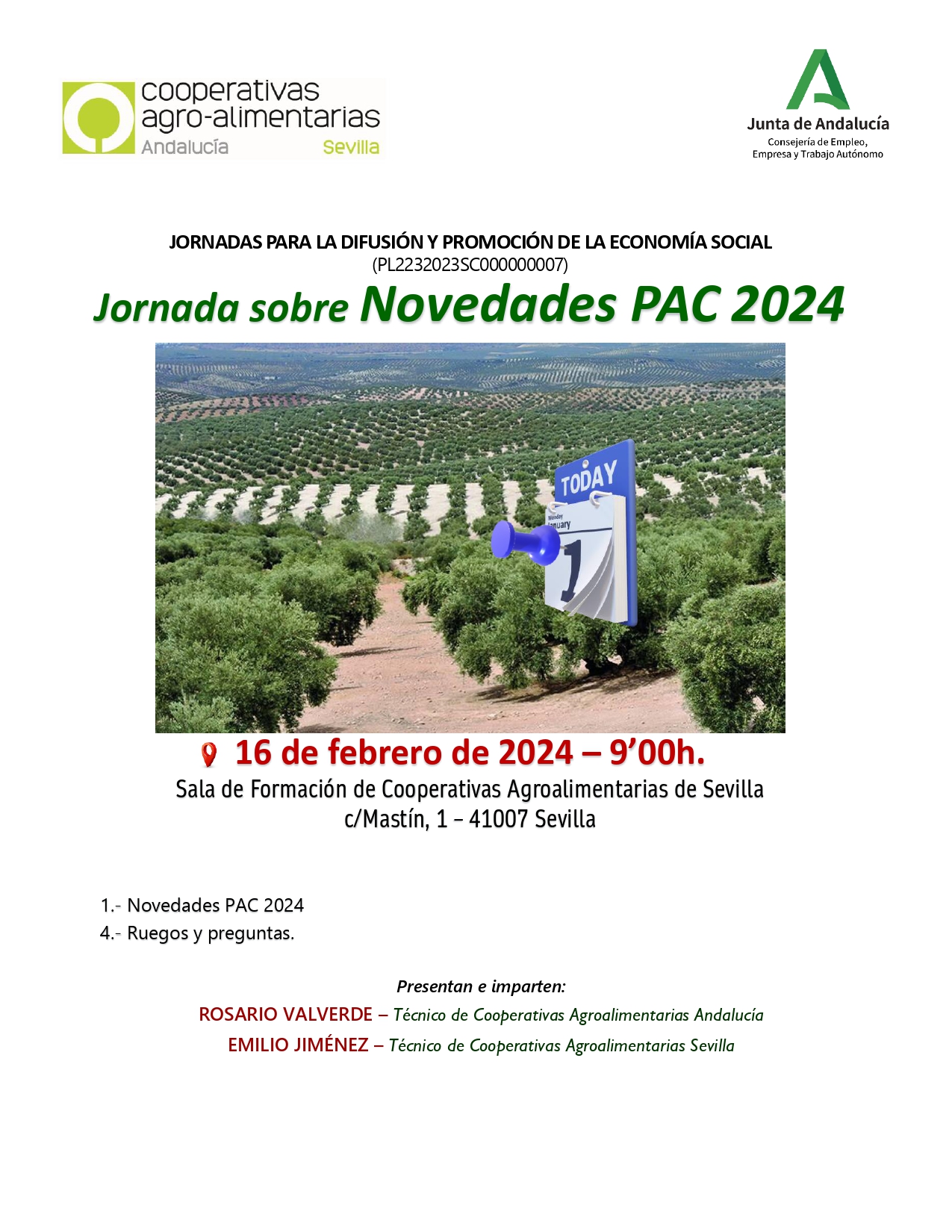 Jornada sobre novedades PAC 2024 - Cooperativas Agro-Alimentaria de Sevilla